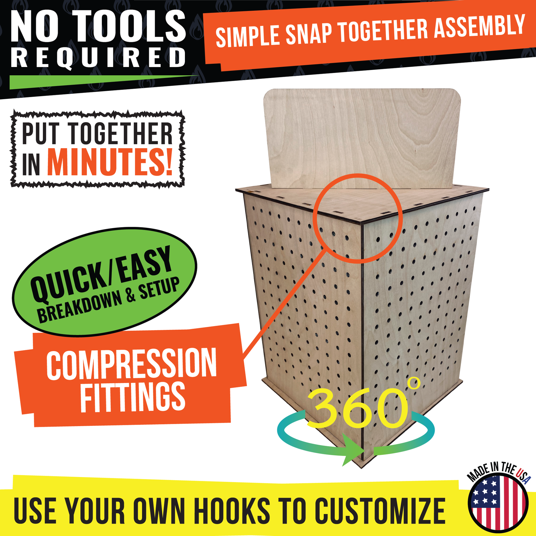 4 Sided Rotating Pegboard Display - Great for Peg Board Hooks or Bins ...